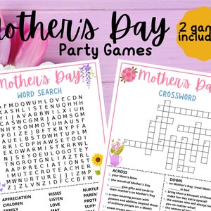 Mothers Day WORD SEARCH Mothers Day CROSSWORD Mothers Day Party Games ...