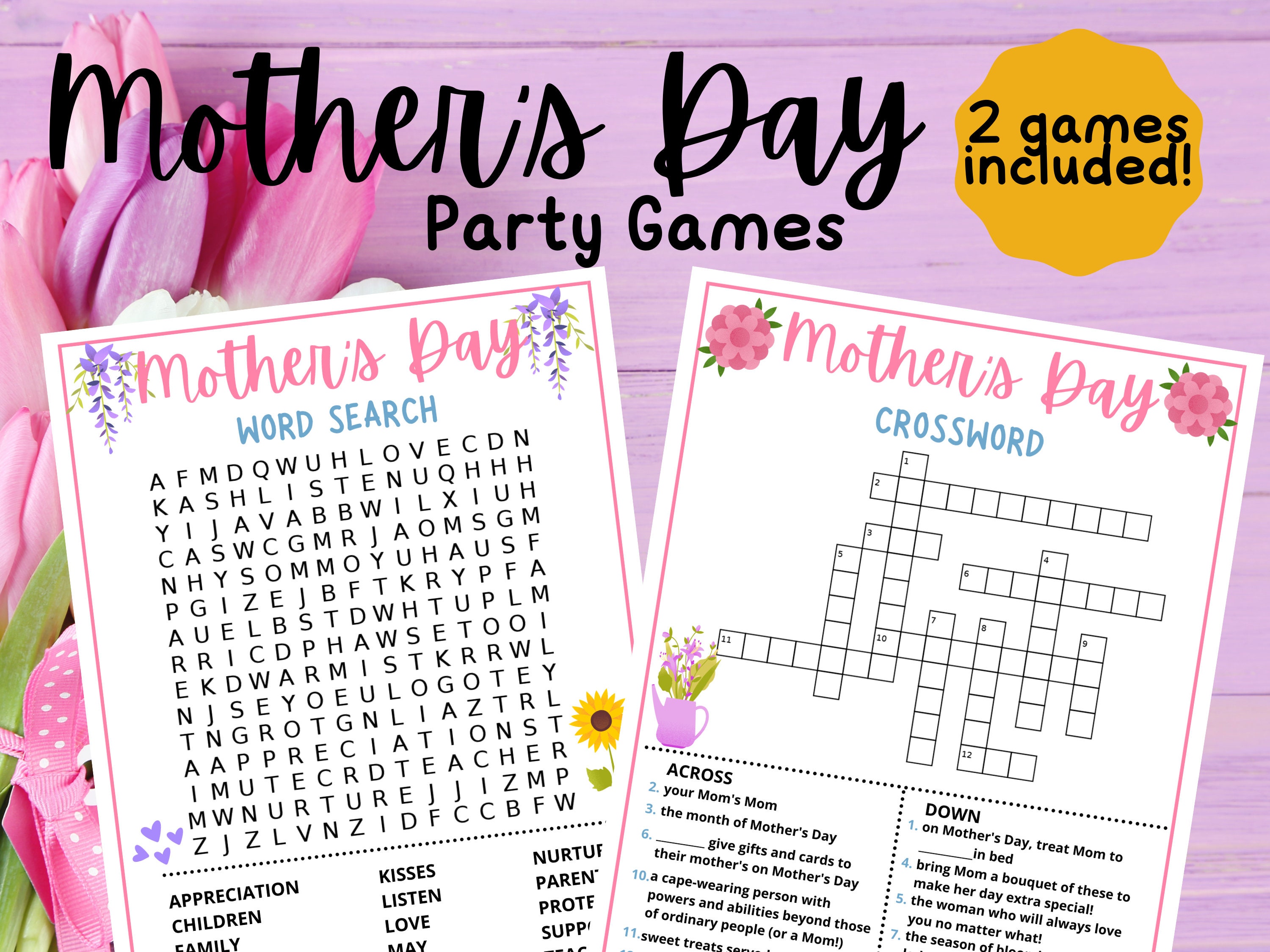 Mothers Day WORD SEARCH Mothers Day CROSSWORD Mothers Day Party Games ...