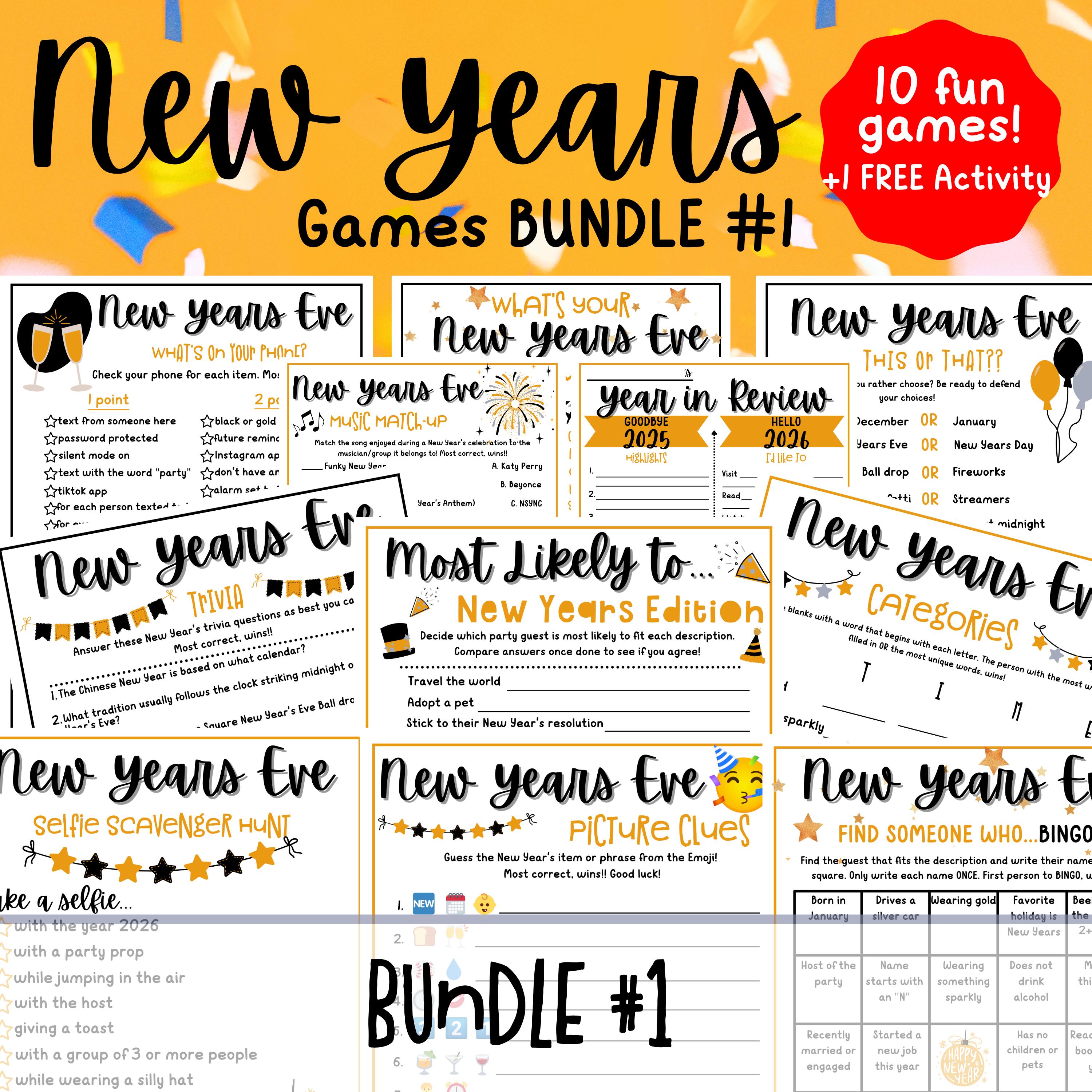 New Years Eve Game BUNDLE #1: Printable Party Activities (digital ...