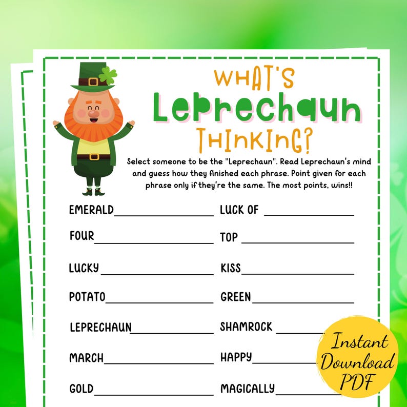WHAT'S the LEPRECHAUN THINKING? St. Patricks Day Game - St. Patrick's ...