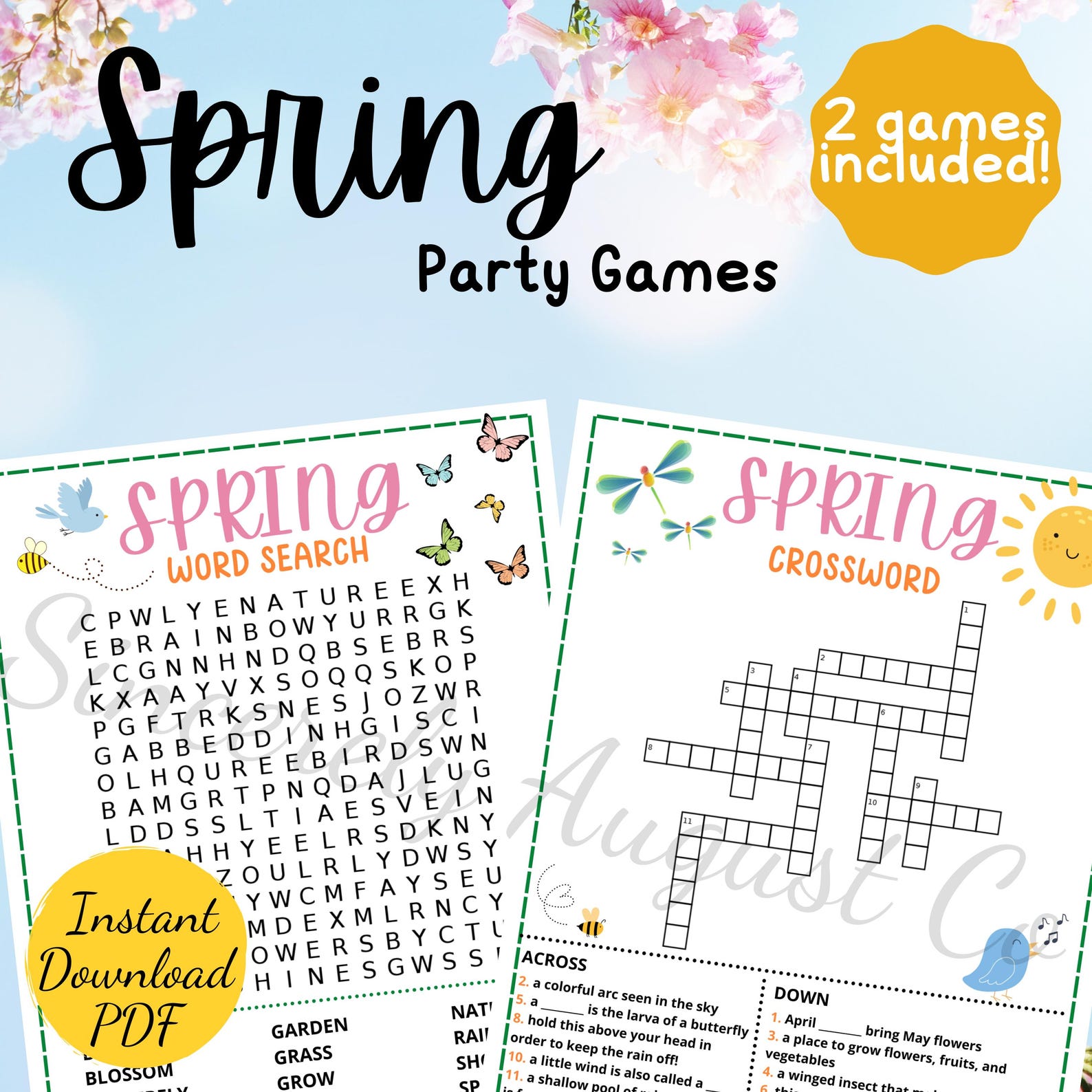 Spring WORD SEARCH - Spring CROSSWORD - Printable Spring Season Party ...
