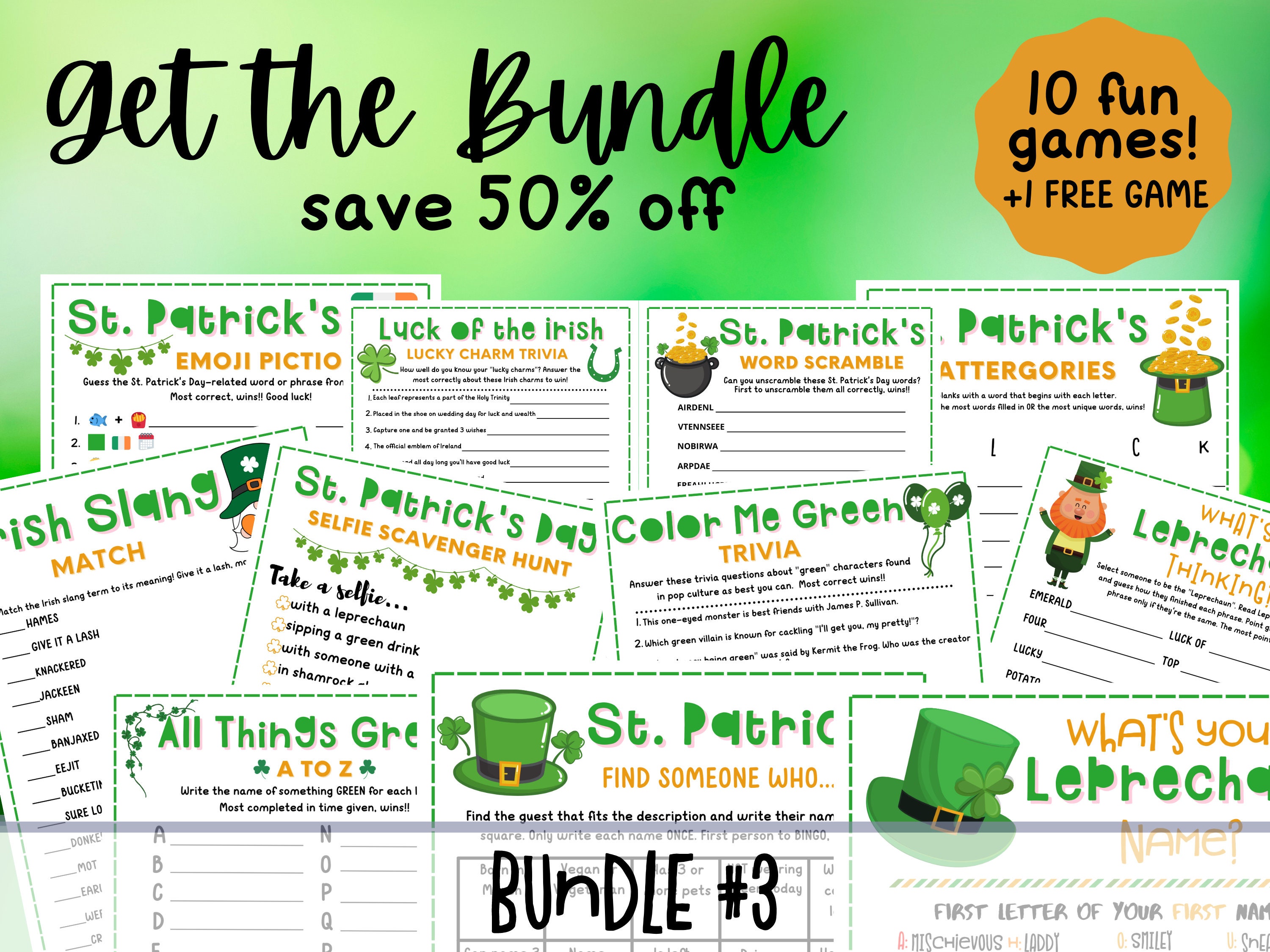 COLOR ME GREEN Trivia St. Patrick's Day Party Game Printable St ...