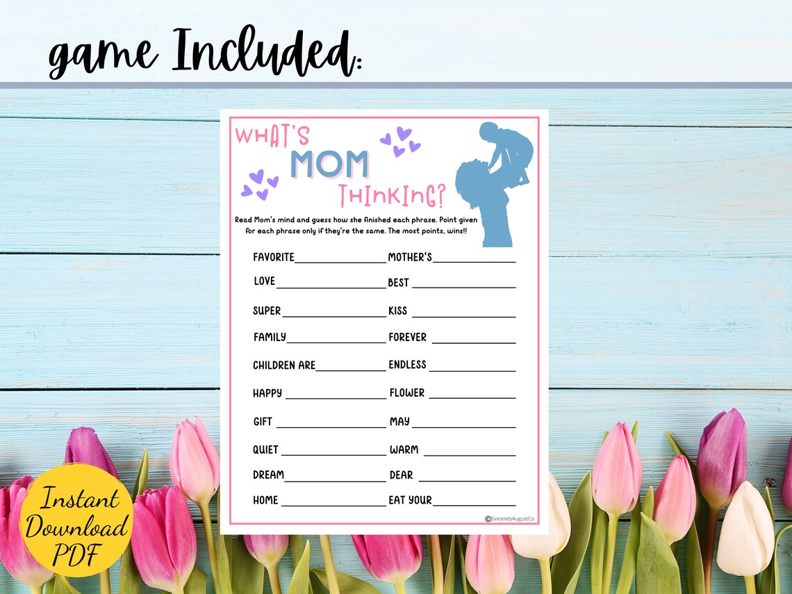 Mothers Day WHATS MOM THINKING Game Mothers Day Party Game Printable ...