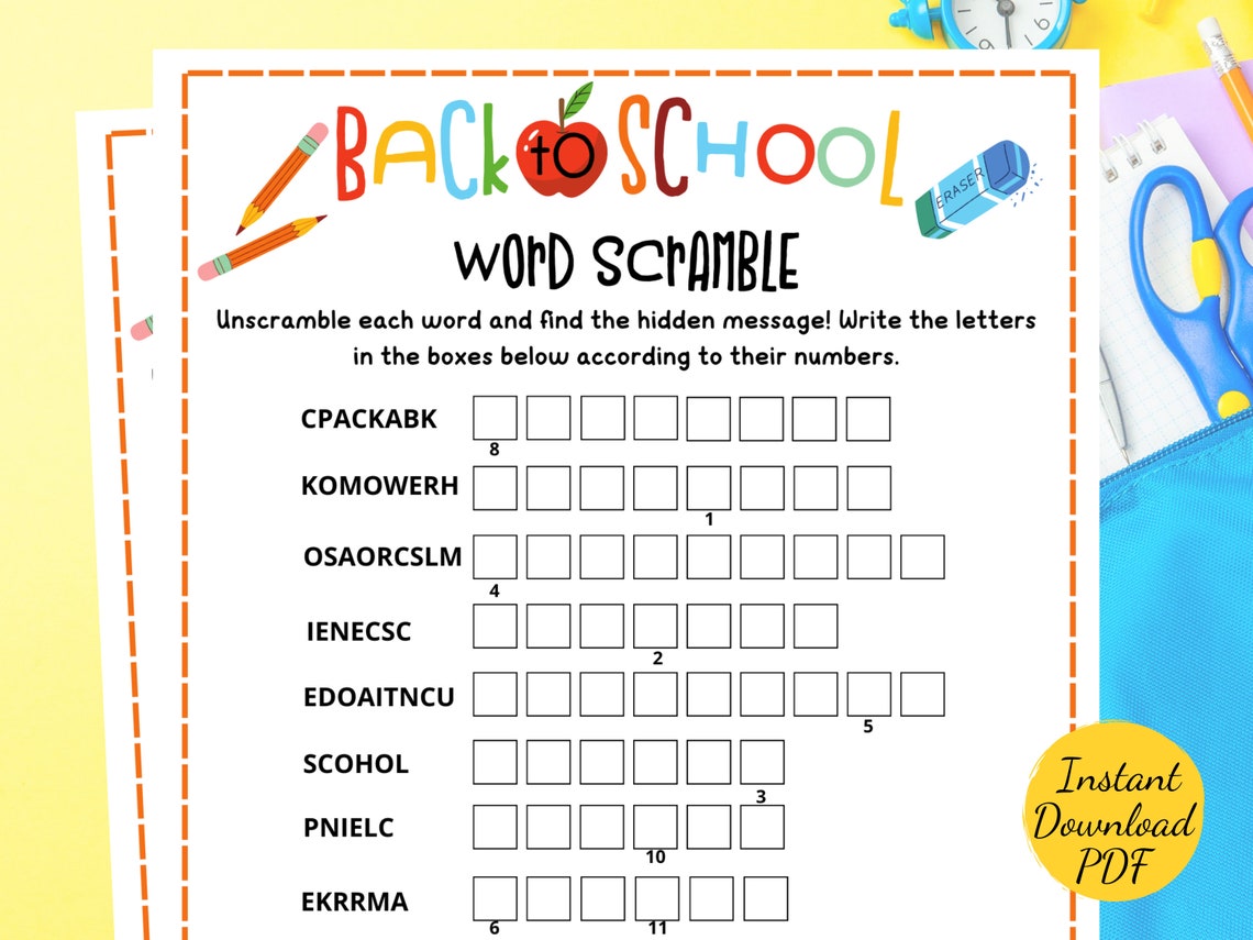 WORD SCRAMBLE Back to School Game First Day of School Activities Games ...