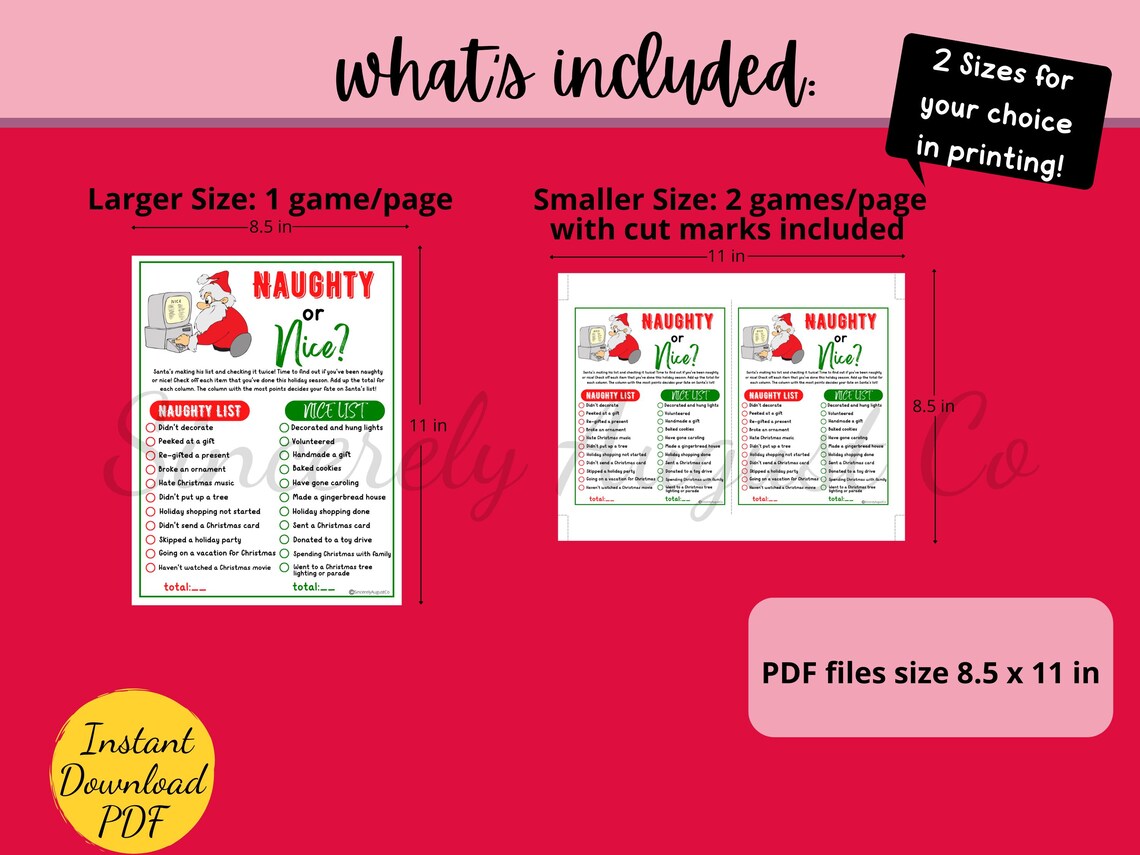 NAUGHTY or NICE Christmas Game – Printable Holiday Party Activity (PDF ...
