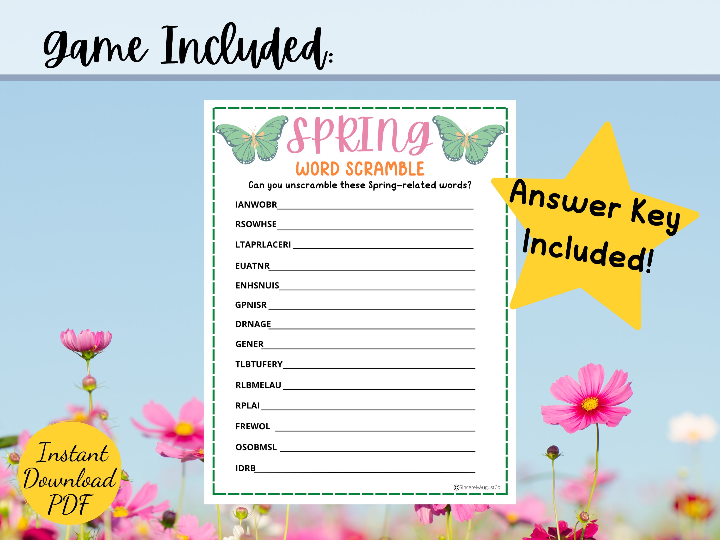 Spring WORD SCRAMBLE Game Printable Spring Season Party Game Word ...