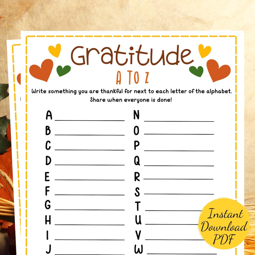 A to Z GRATITUDE Thanksgiving Party Game - Printable Thanksgiving ...