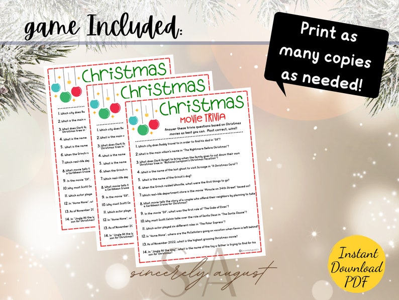 Christmas Movie Trivia Game Christmas Trivia Christmas Party Game ...