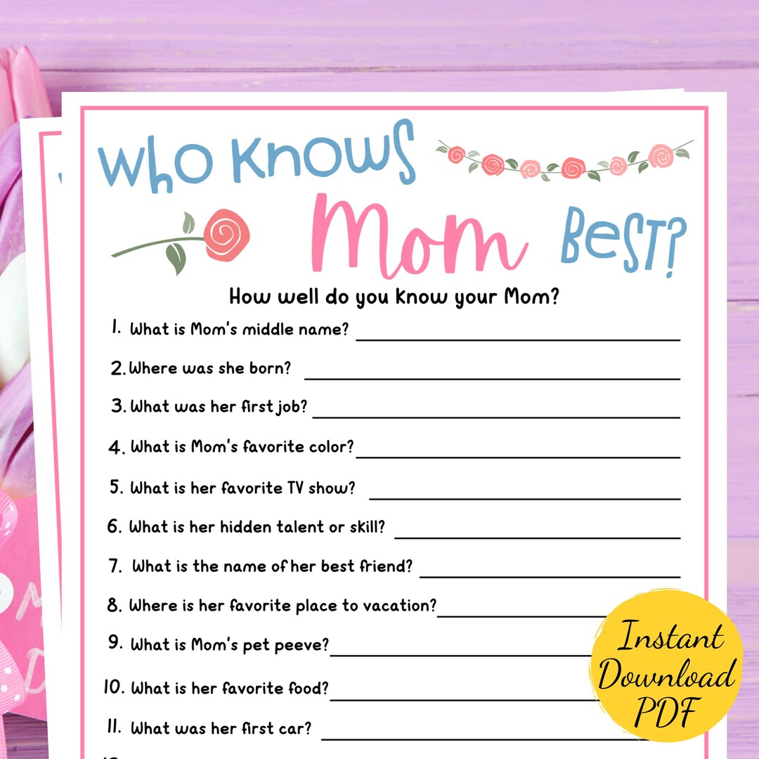 Who KNOWS MOM BEST Mothers Day Game - Mothers Day Party Game ...