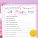 Who KNOWS MOM BEST Mothers Day Game - Mothers Day Party Game ...