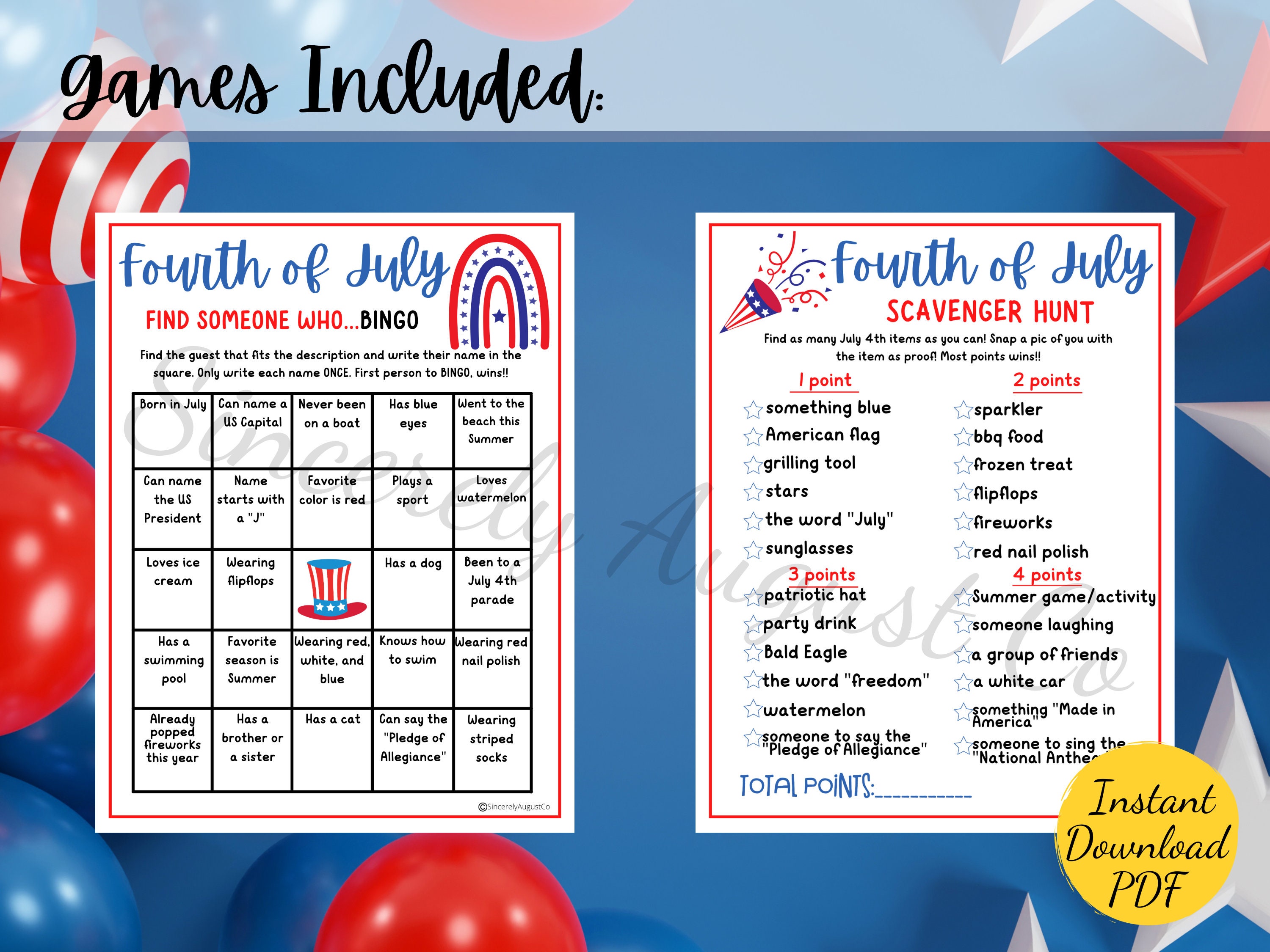 FOURTH of JULY Party Games BUNDLE #1- 5 Game Bundle - Printable July ...
