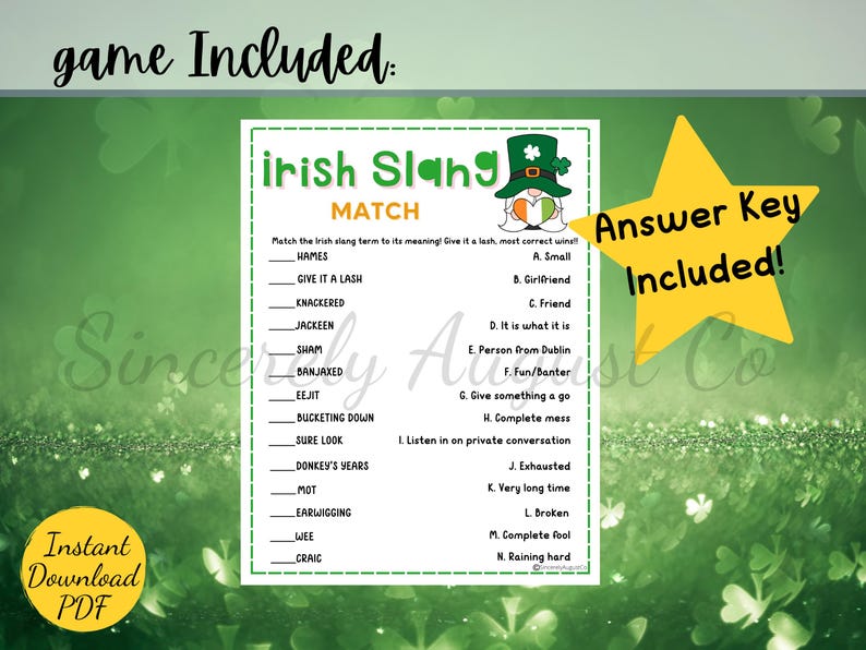 St. Patrick's Day IRISH SLANG MATCH Game (printable) - Etsy