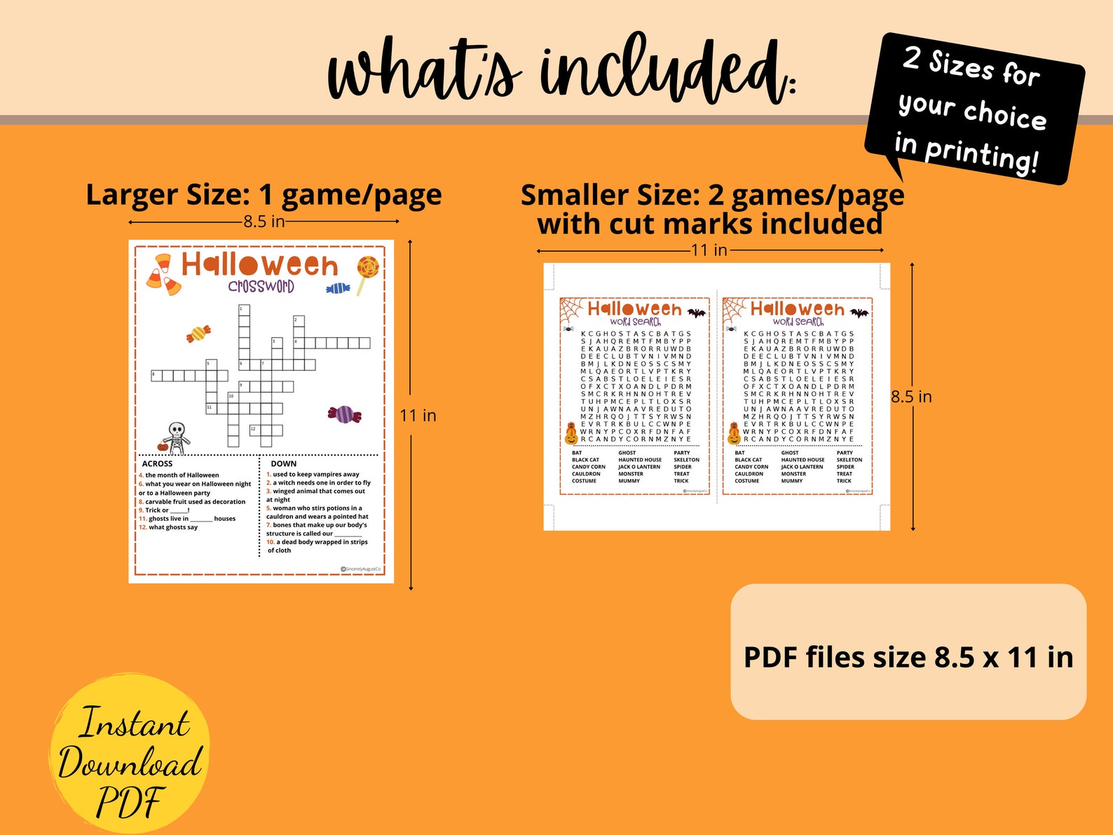 Halloween WORD SEARCH Halloween CROSSWORD printable - Etsy