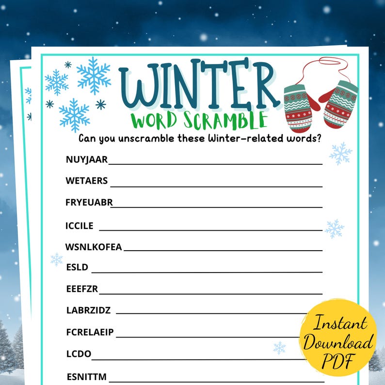 Winter WORD SCRAMBLE Game: Printable Activity (PDF) - Etsy