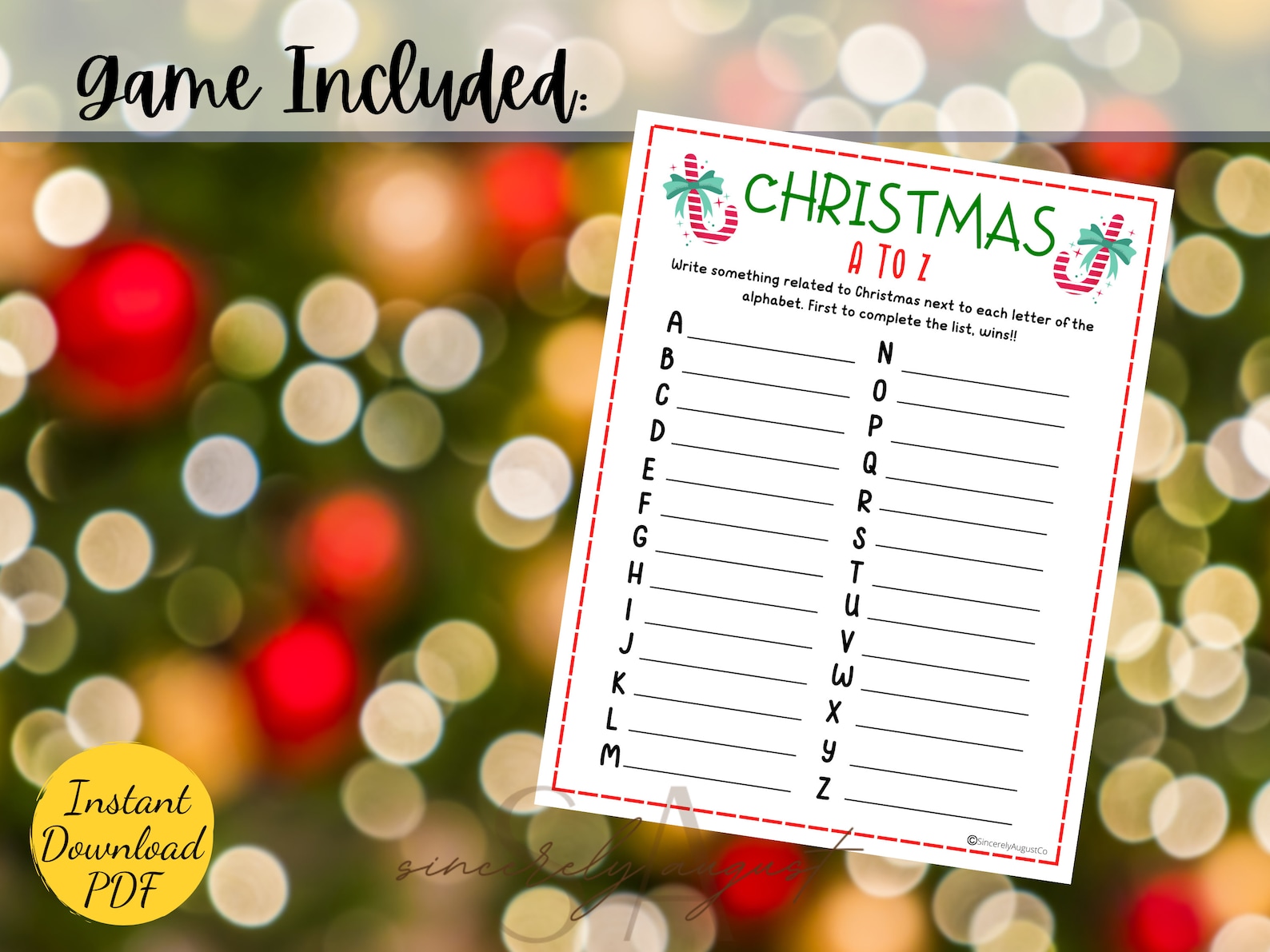 Christmas A to Z Christmas Party Game Printable Christmas Party ...