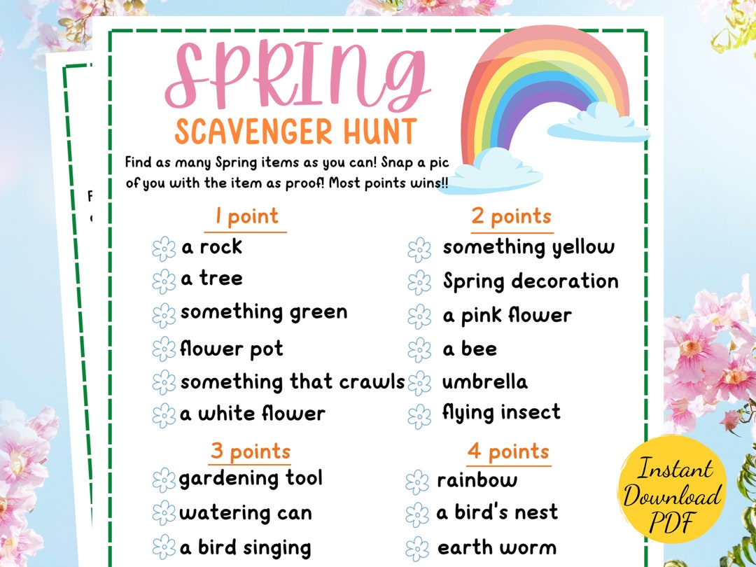 Spring SCAVENGER HUNT Game Printable Spring Season Party Game Scavenger ...