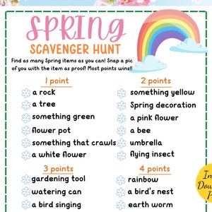 Spring SCAVENGER HUNT Game Printable Spring Season Party Game Scavenger ...
