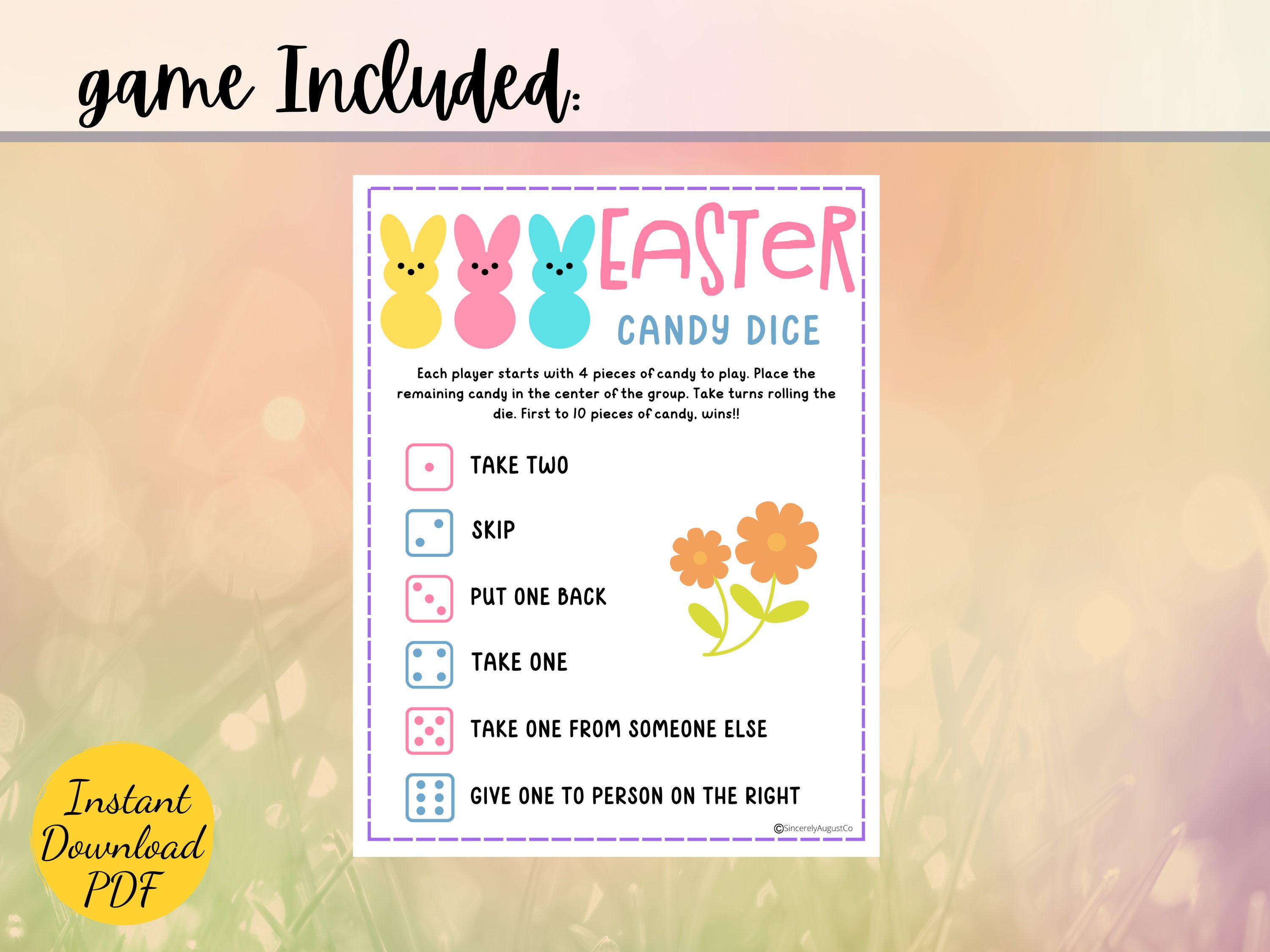 Easter CANDY DICE Game Easter Party Game Printable Easter Celebration ...