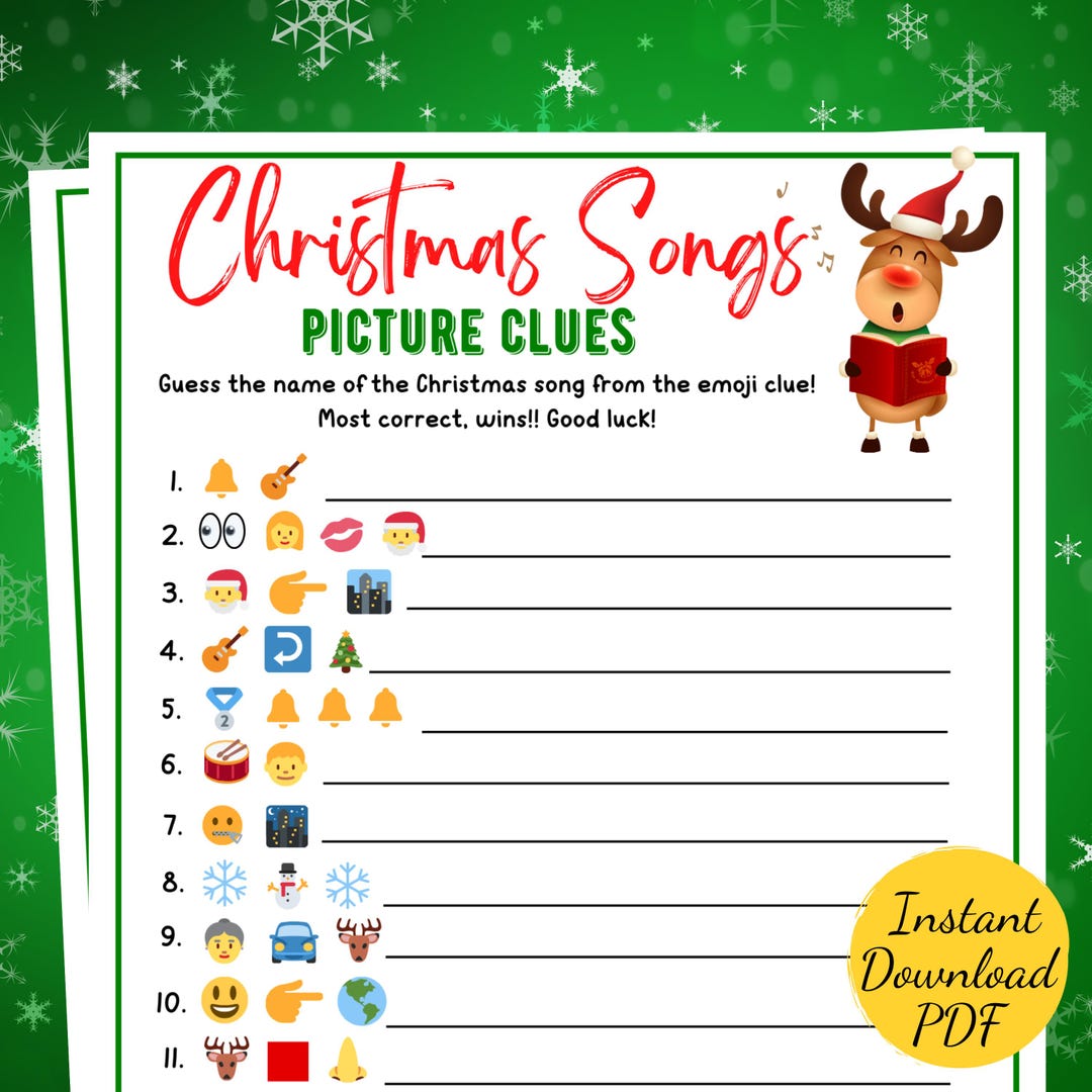 Christmas Song PICTURE CLUES - Printable Christmas Party Game ...