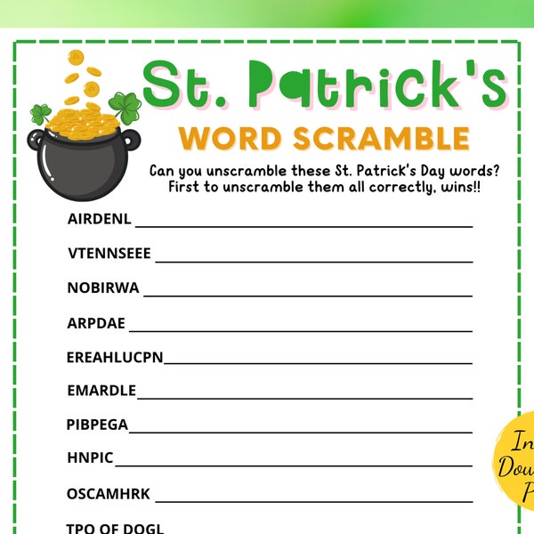 St Patricks Day Word Scramble - Etsy