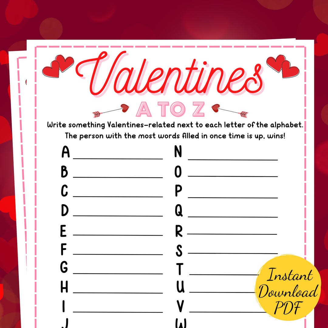A TO Z Valentines Day Game - Valentines Day Party Game - Printable ...