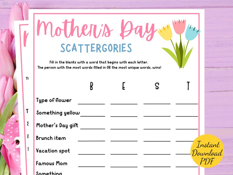 Mothers Day SCATTERGORIES Game Mothers Day Party Game Printable Mothers ...