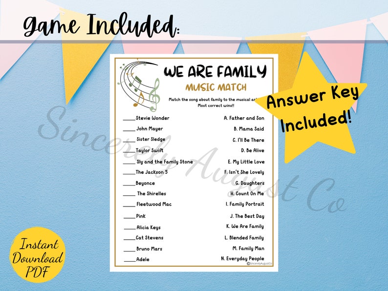 Family Reunion MUSIC MATCH Game: Printable Party Activity (PDF) - Etsy