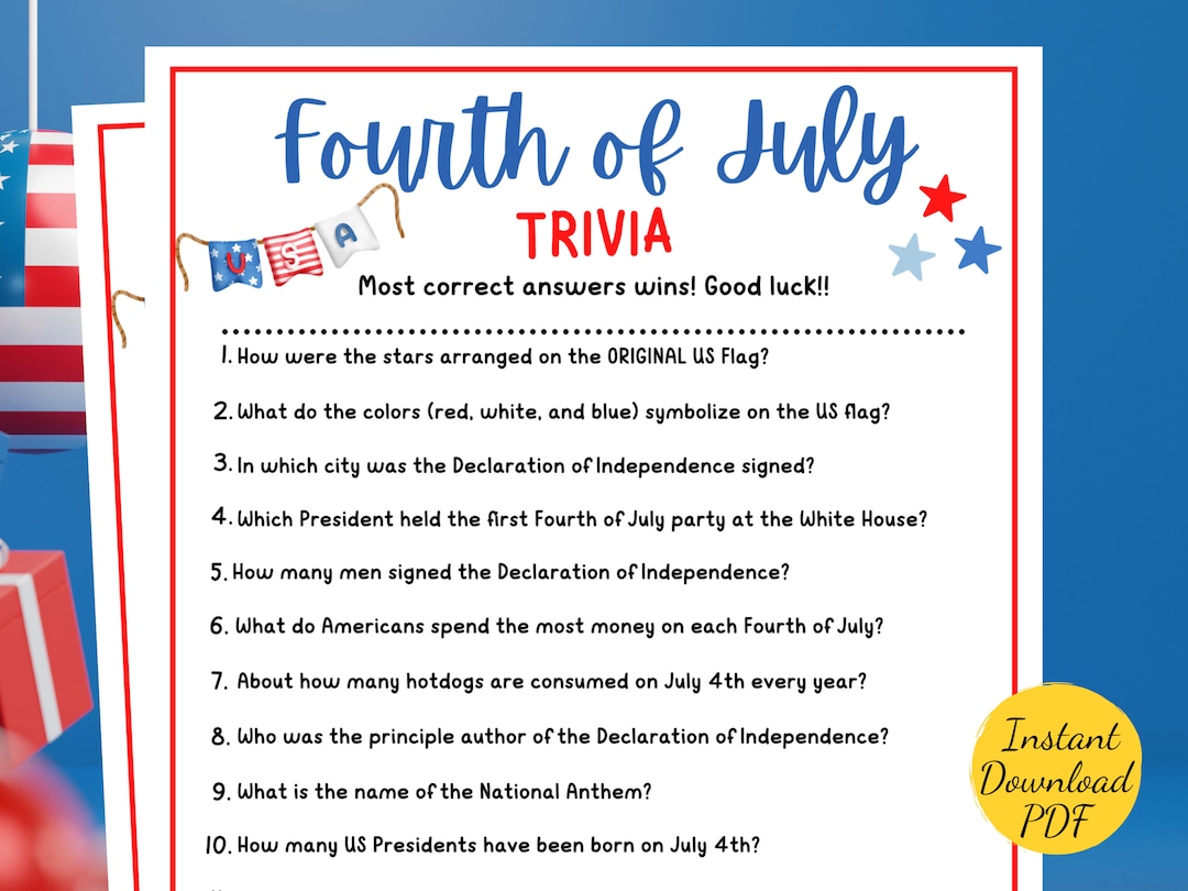 Fourth of July TRIVIA Game - July 4th Party Game - Printable July 4th ...