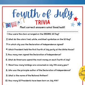 Fourth of July TRIVIA Game - July 4th Party Game - Printable July 4th ...