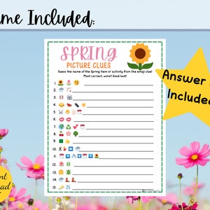 Spring PICTURE CLUES Guessing Game Printable Spring Season Party Game ...