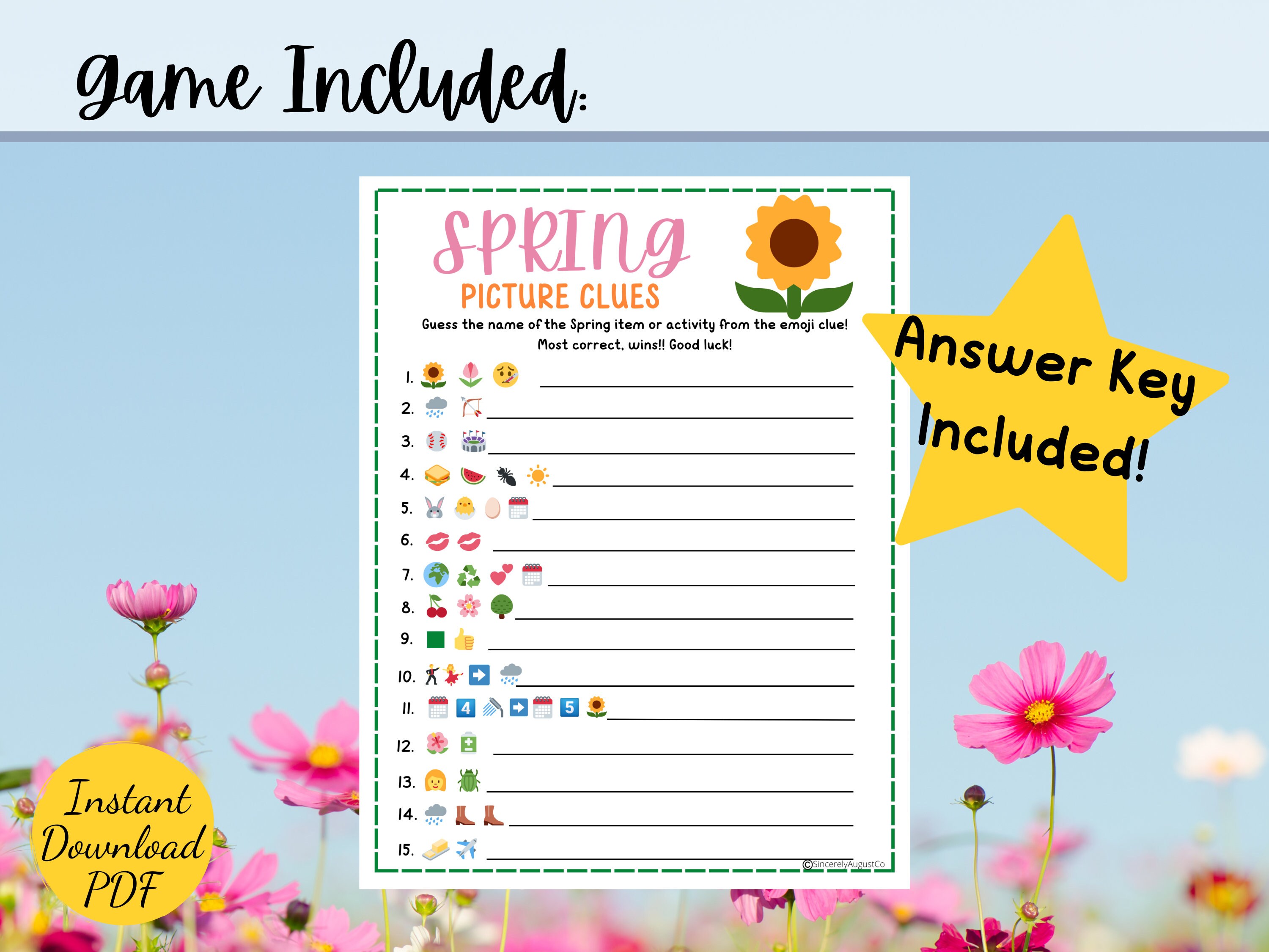 Spring PICTURE CLUES Guessing Game Printable Spring Season Party Game ...