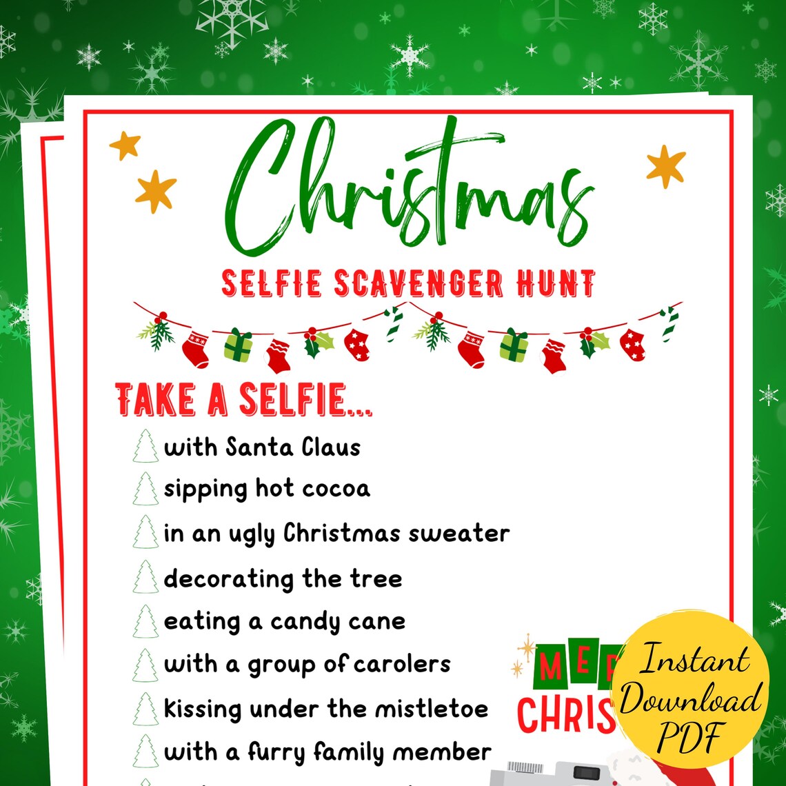 Christmas SELFIE SCAVENGER HUNT Game: Holiday Party Activity (printable ...