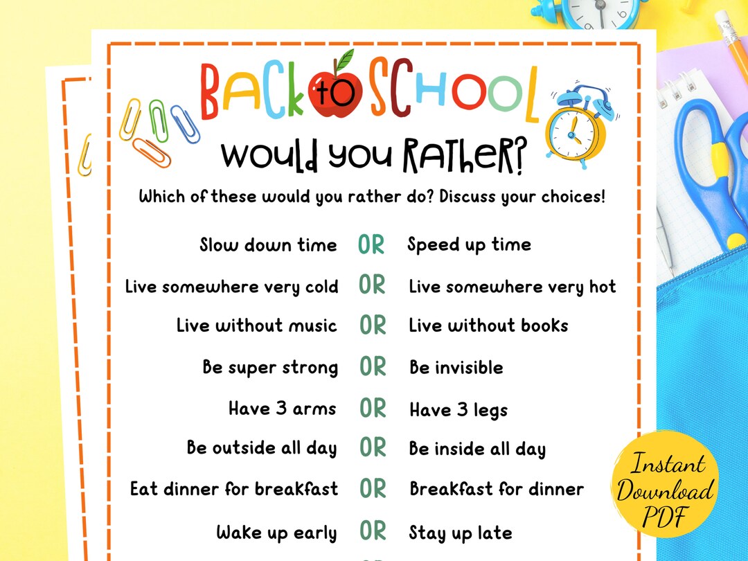 WOULD YOU RATHER Back to School Game First Day of School Activities ...