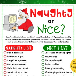 Naughty or Nice Christmas Game Christmas Party Game Printable Christmas ...