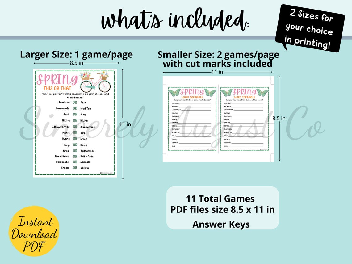 Spring Games BUNDLE #2: Printable Party Games (digital Download) - Etsy