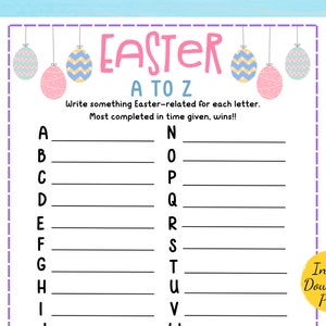 Easter A TO Z Game Easter Party Game Printable Easter Celebration ...