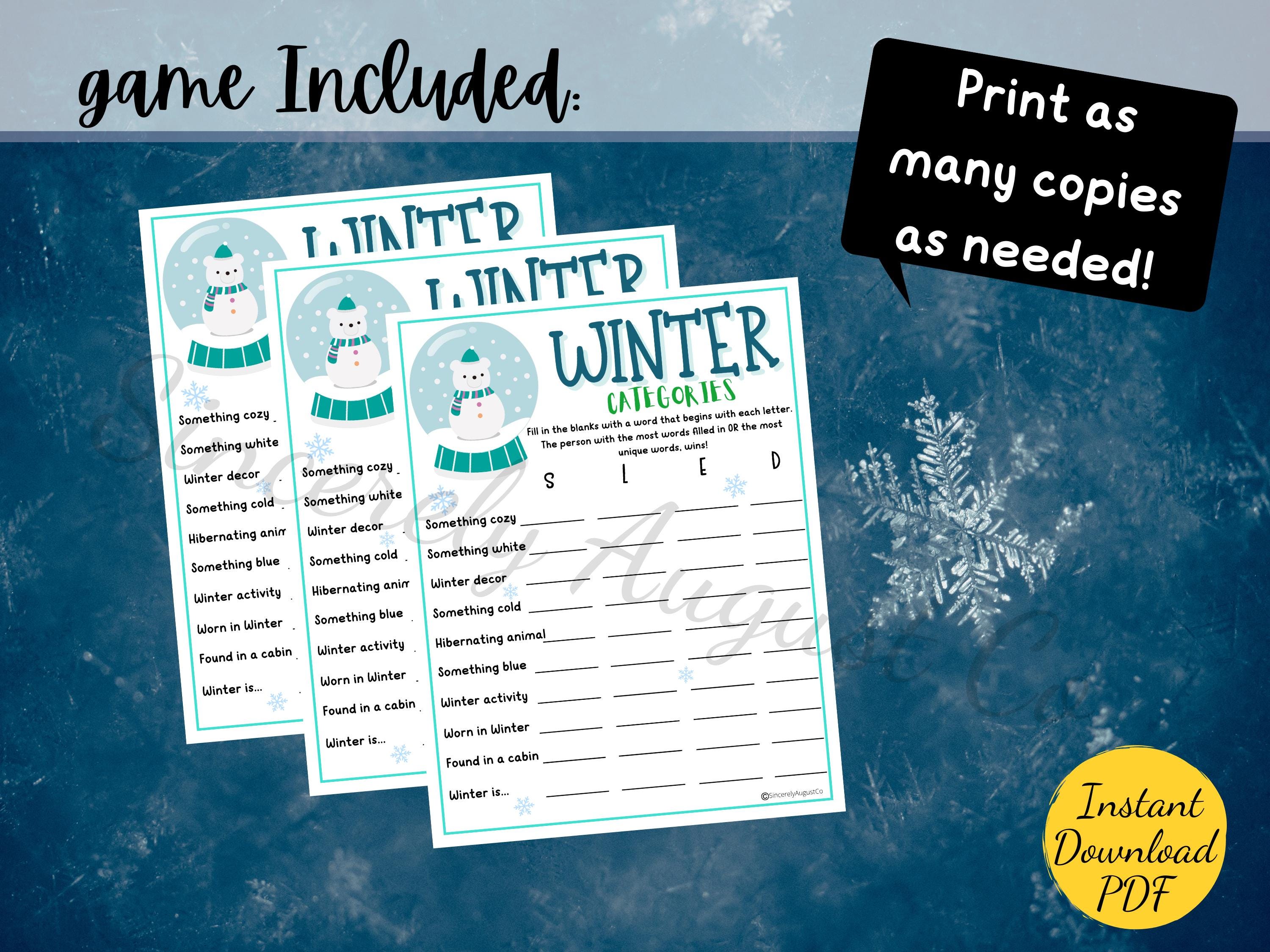 Winter CATEGORIES Game: Printable Party Activity (PDF Download) - Etsy