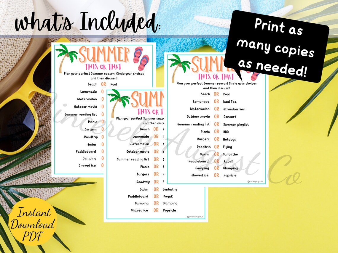 Summer THIS or THAT Game: Printable Party Activity (digital Download ...
