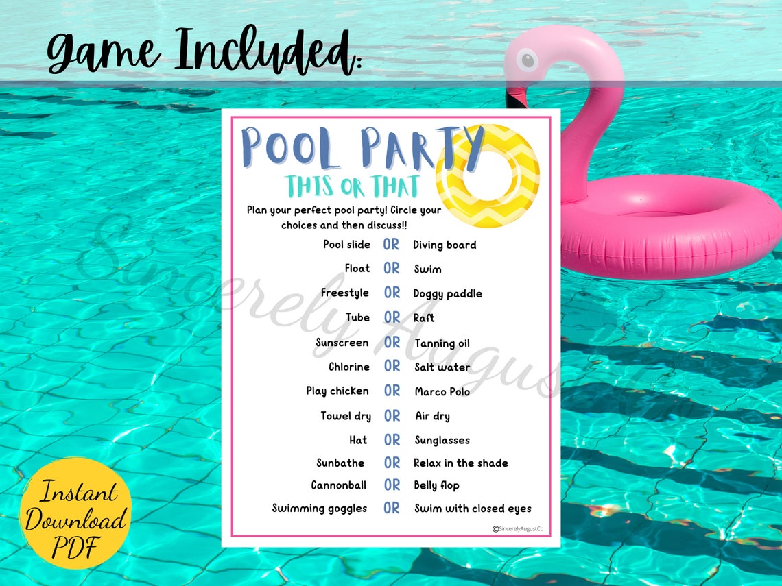 Pool Party THIS OR THAT Game - Pool Party Would You Rather - Printable ...