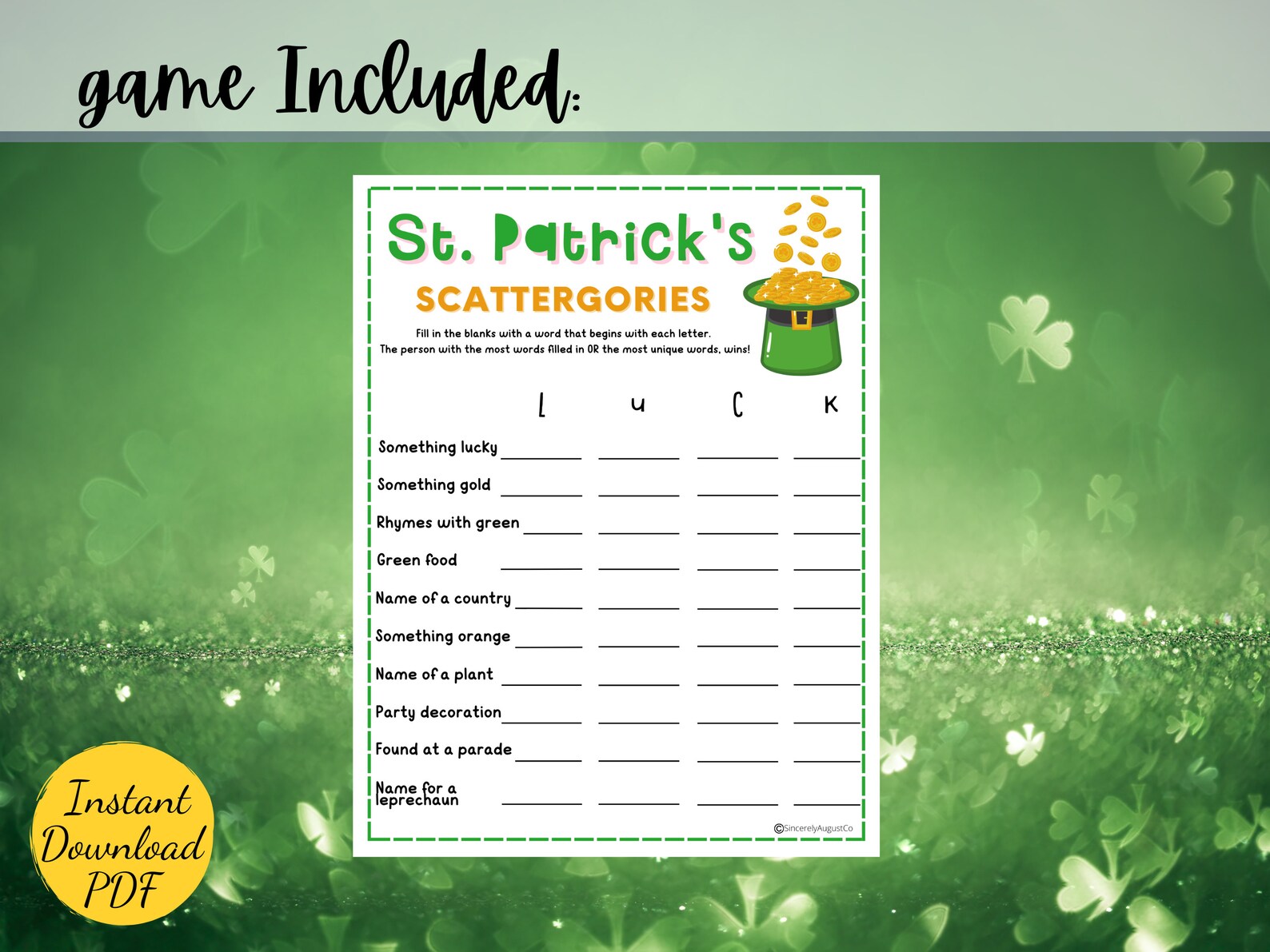 St. Patrick's Day SCATTERGORIES Game St. Patrick's Day Party Game ...