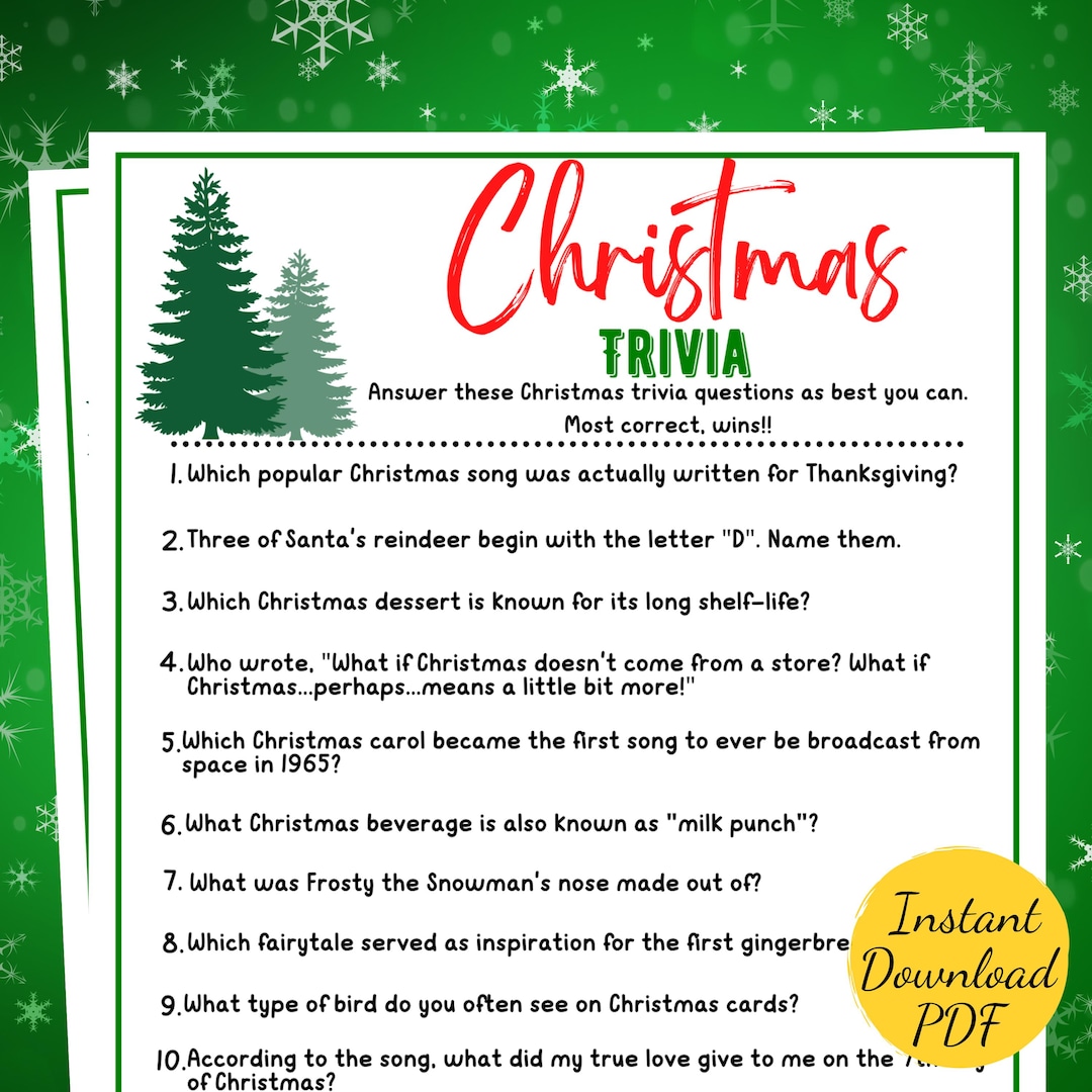 CHRISTMAS TRIVIA - Christmas Party Game - Printable Christmas Party ...