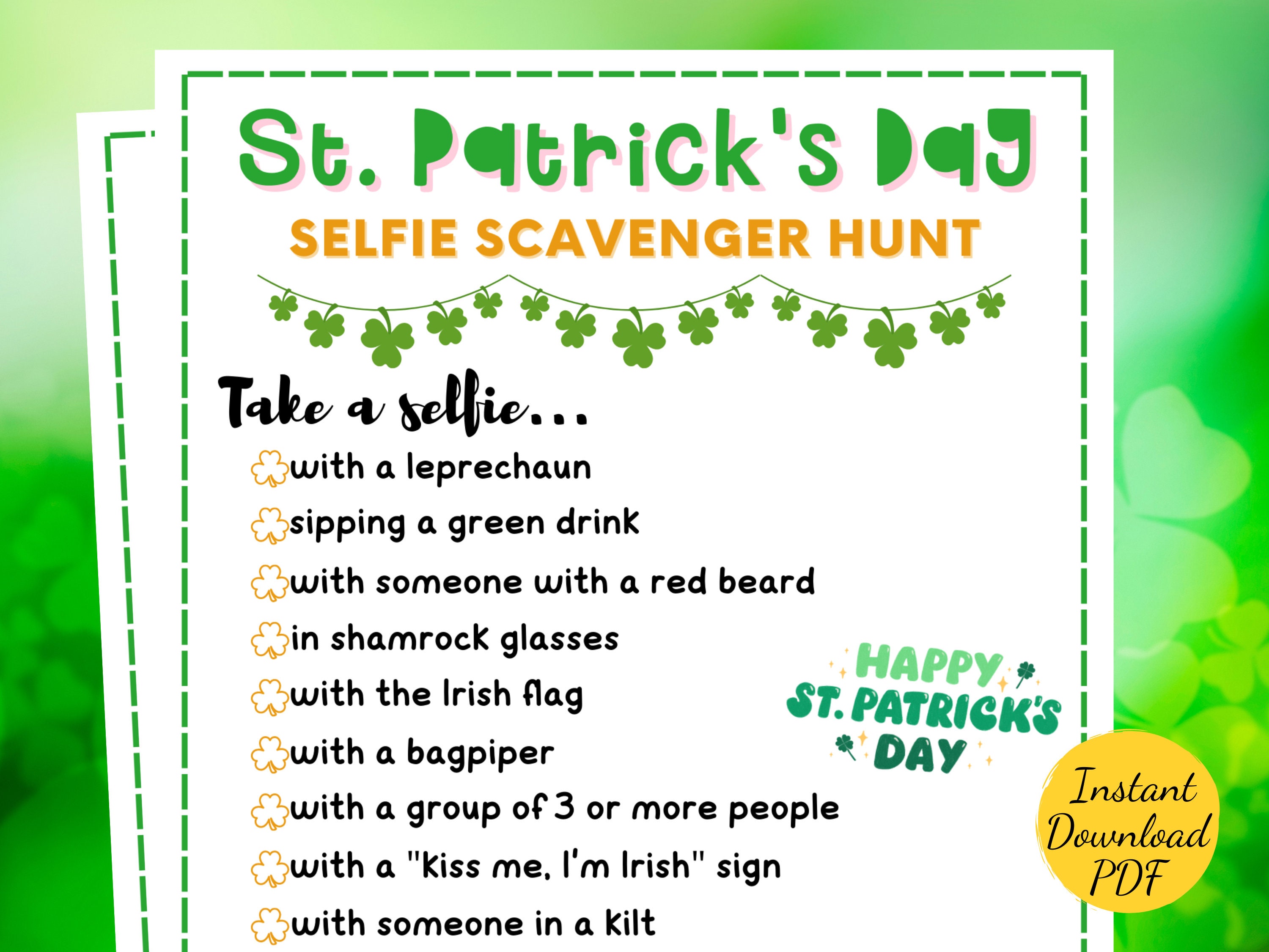 St. Patrick's Day SELFIE SCAVENGER HUNT Game St. Patricks Day Party ...