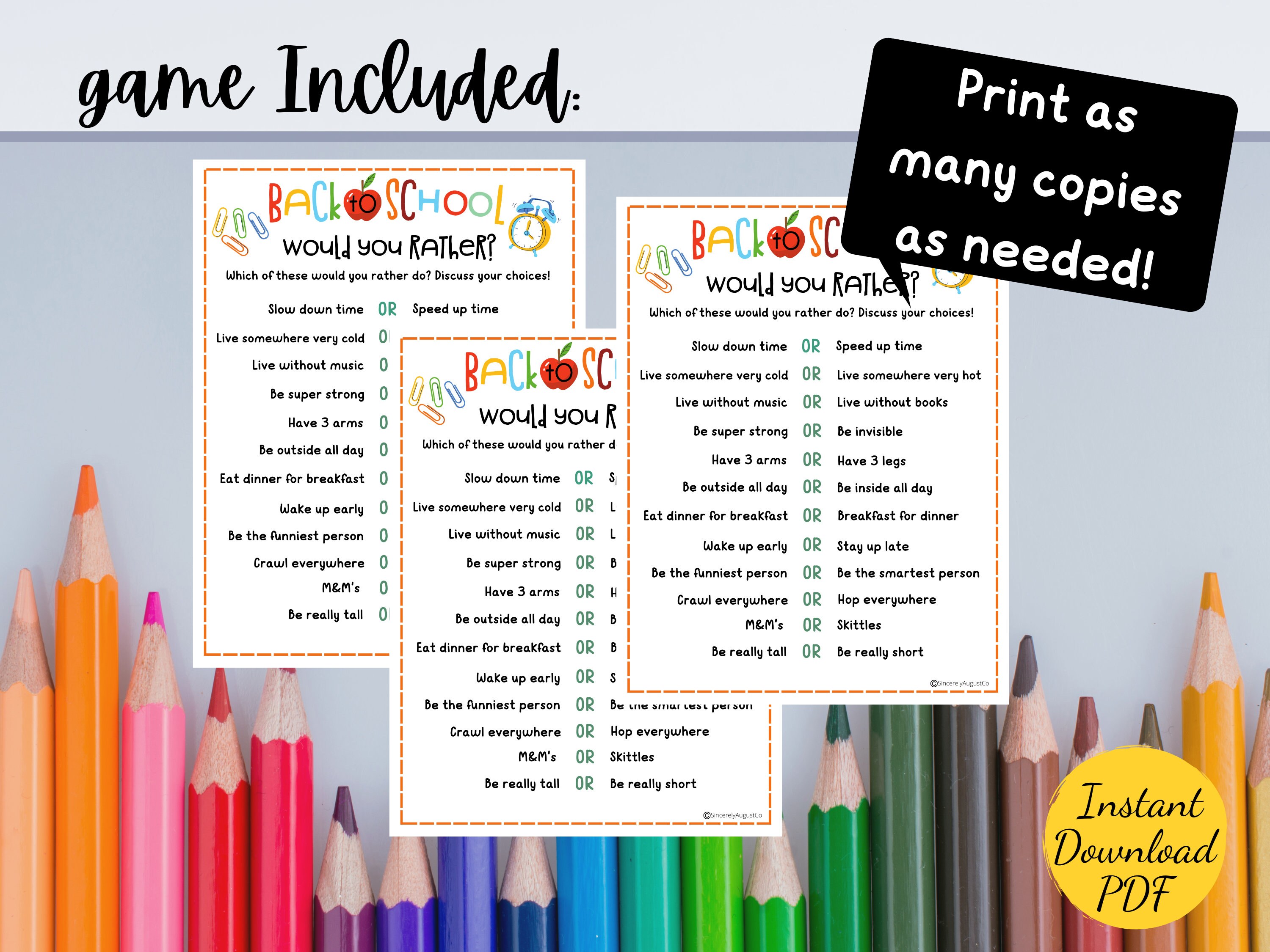 WOULD YOU RATHER Back to School Game First Day of School - Etsy