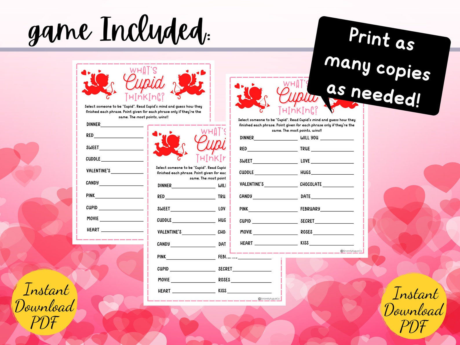 WHAT'S CUPID THINKING Valentines Game Valentines Day Party Game ...