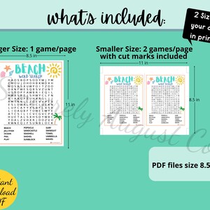 Beach Day WORD SEARCH - Beach Party Game - Printable Beach Day Activity ...