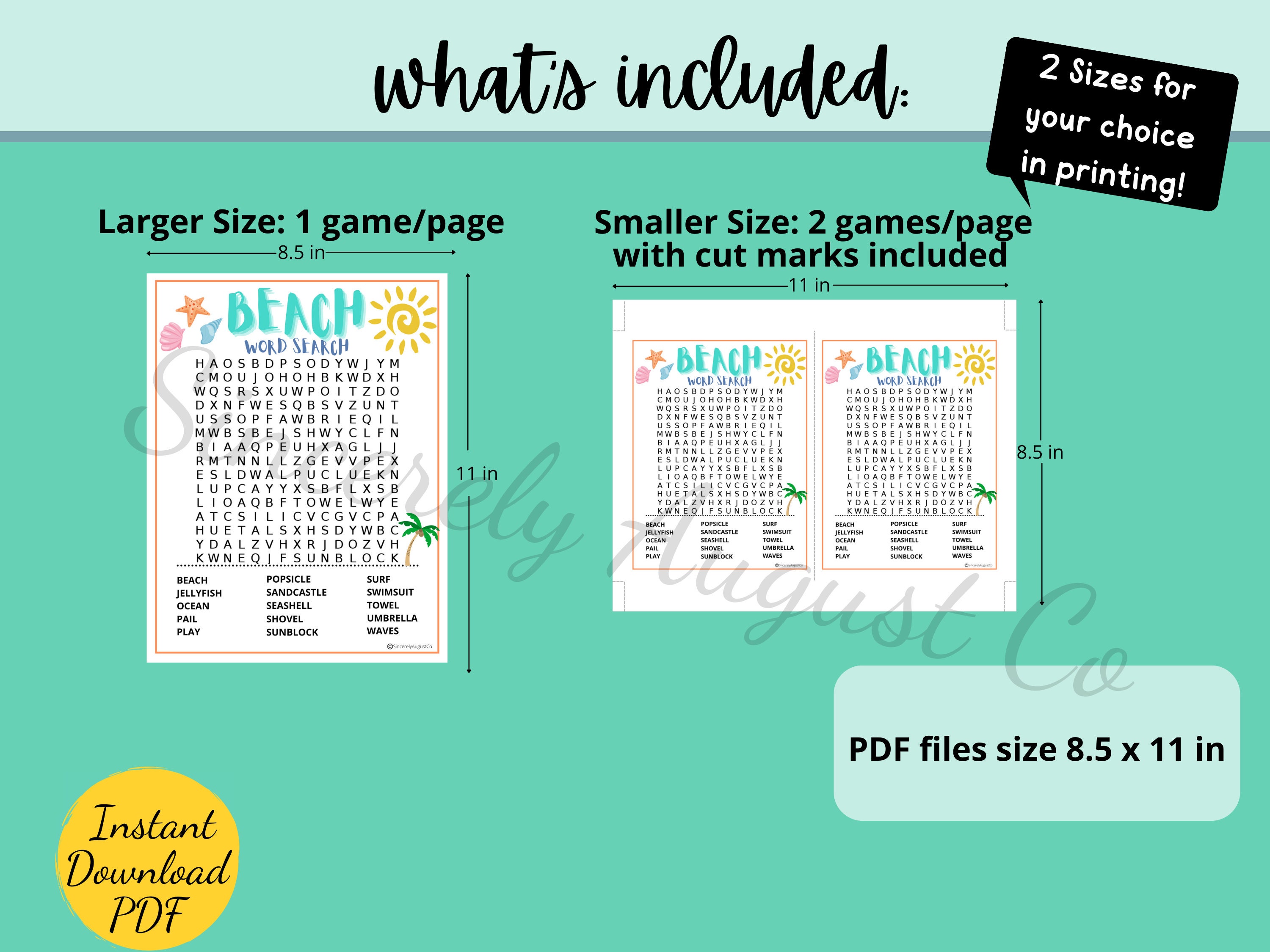 Beach Day WORD SEARCH - Beach Party Game - Printable Beach Day Activity ...