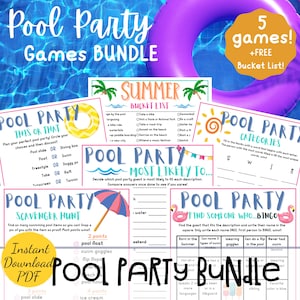 POOL Party GAME BUNDLE - 5 Printable Pool Party Games - Fun Pool Party ...