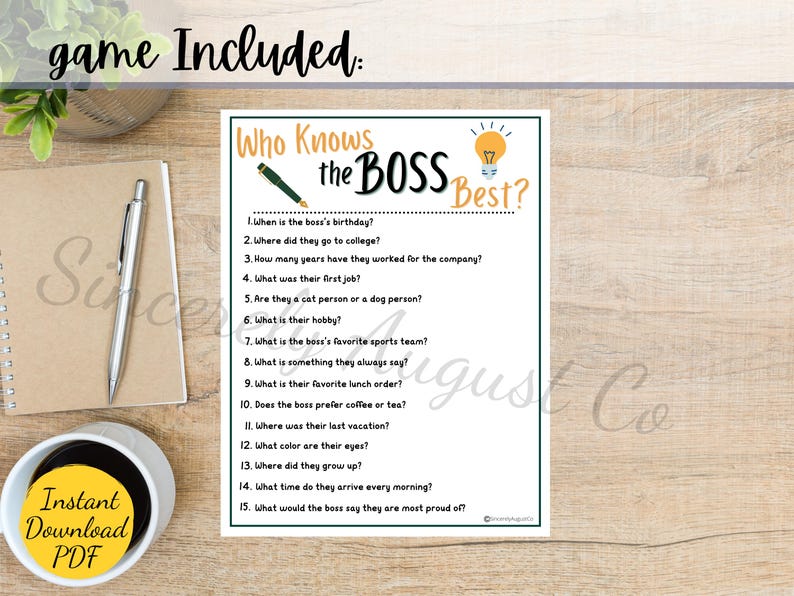Who KNOWS the BOSS BEST Game - Printable Workplace Game - Printable ...