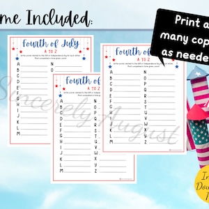 Fourth of July A TO Z Game - July 4th Party Game - Printable July 4th ...
