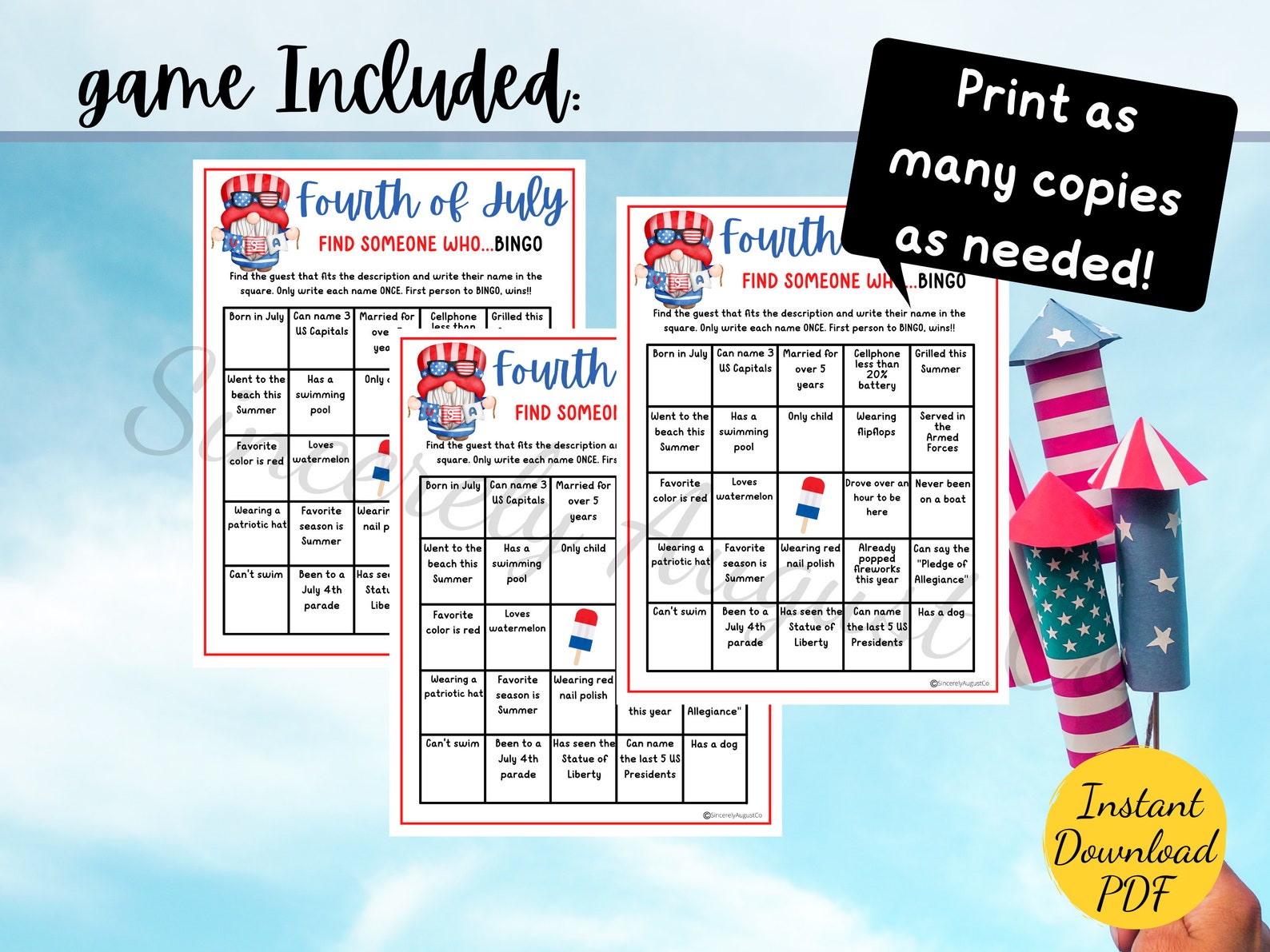FOURTH of JULY BINGO Game - July 4th Find Someone Who Bingo - Find the ...